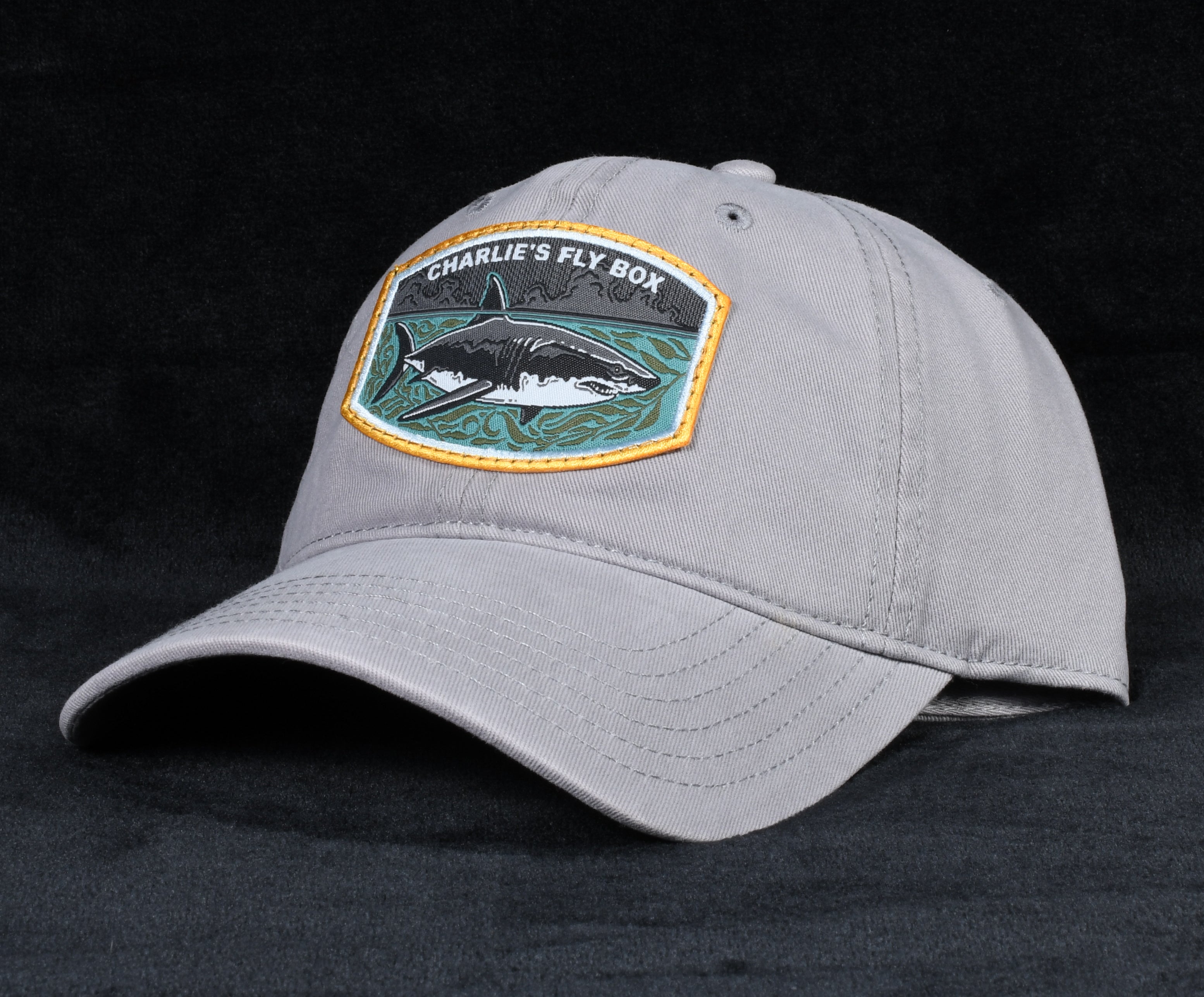 CFB Soft Fit Hat, Gray with Great White Shark Logo – charliesflybox