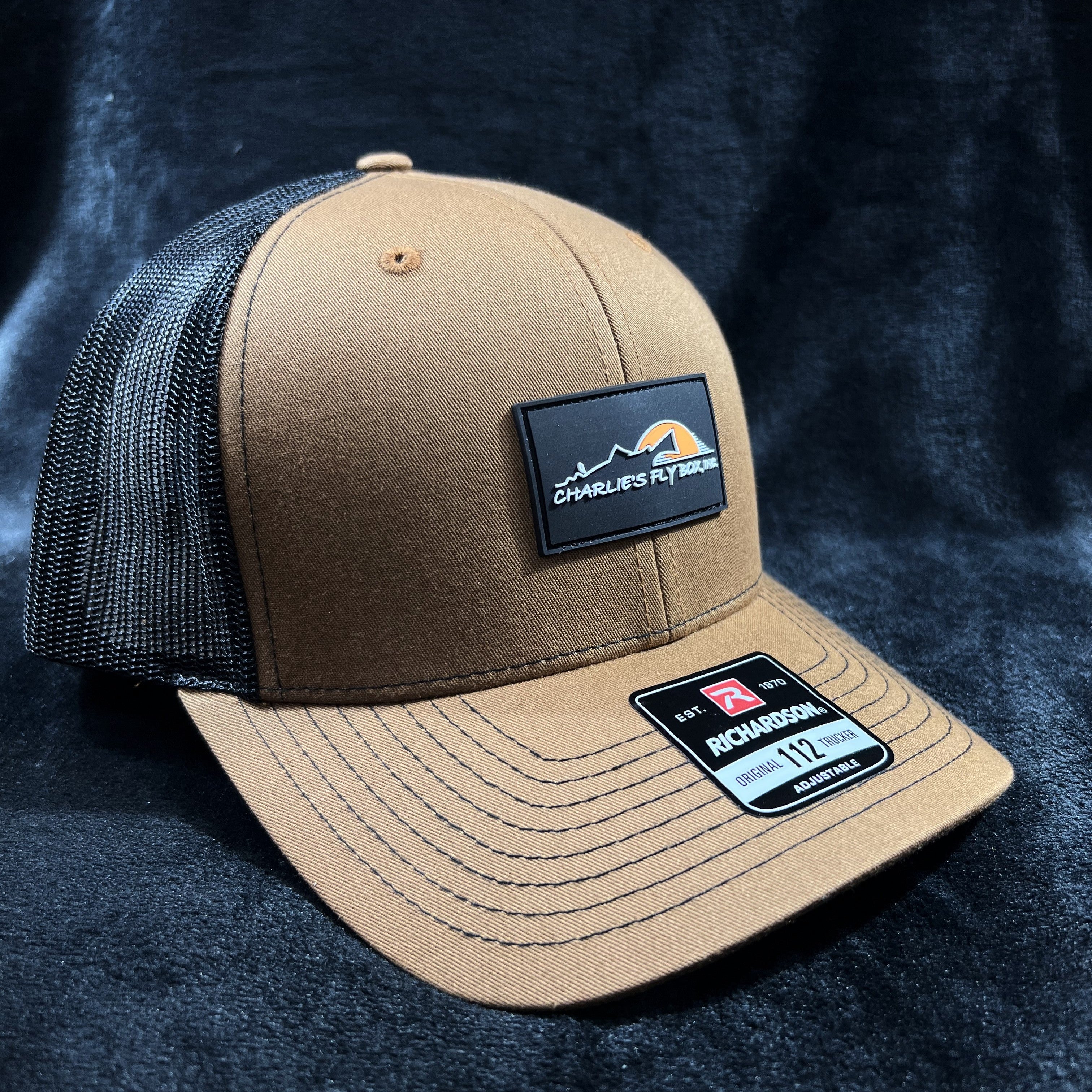 CFB Mesh Trucker Hat, Rubber Patch, Caramel/Black – charliesflybox